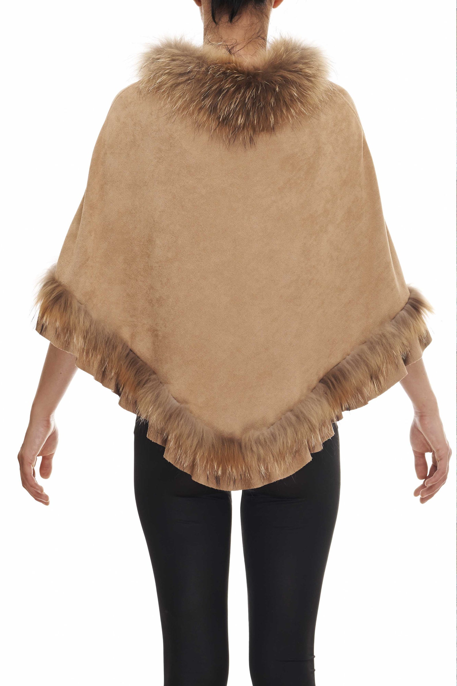 Suedette Tan Poncho With Fur Trim - Etsy UK
