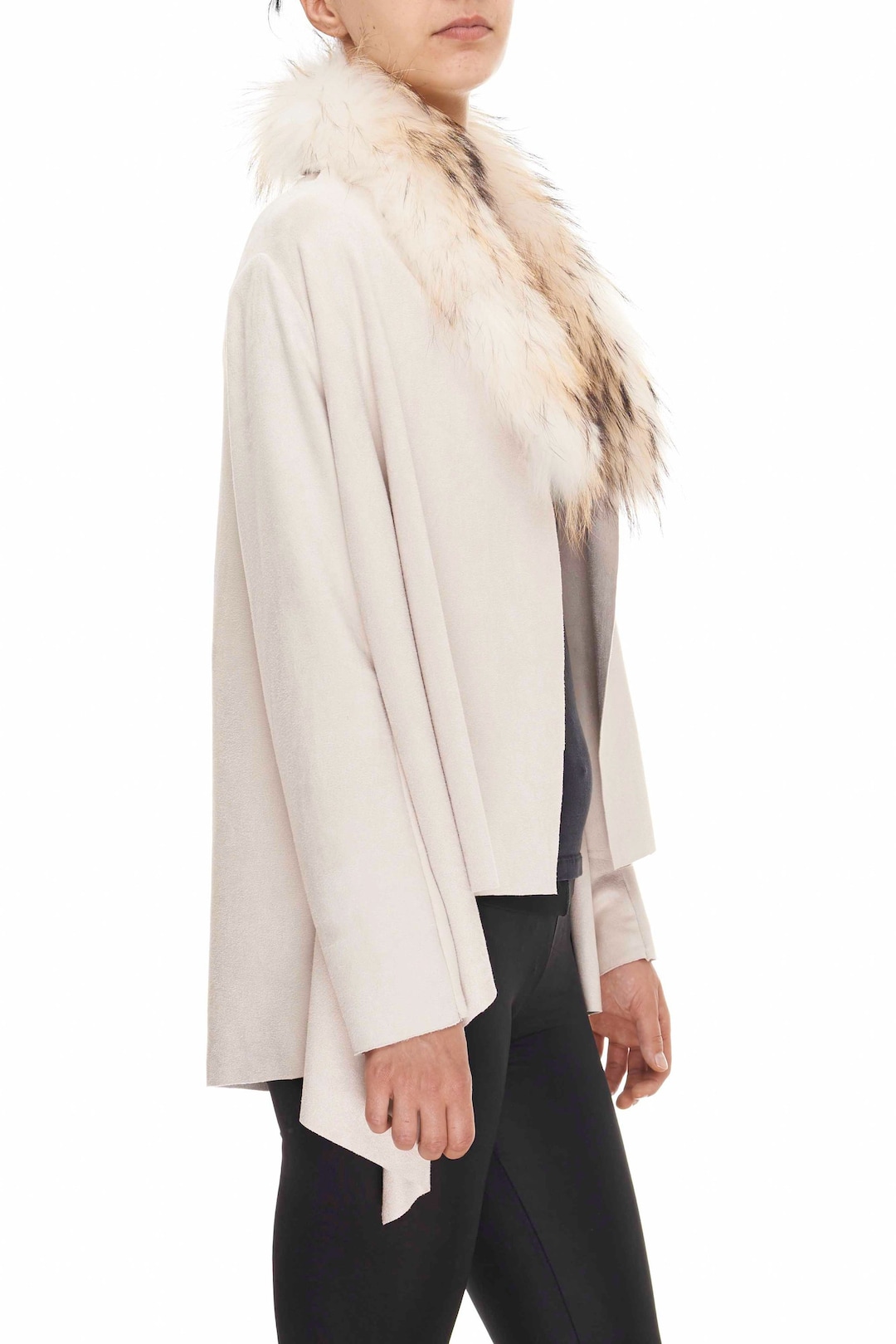 Suedette White Waterfall Cardigan With Detachable Fur Collar - Etsy UK