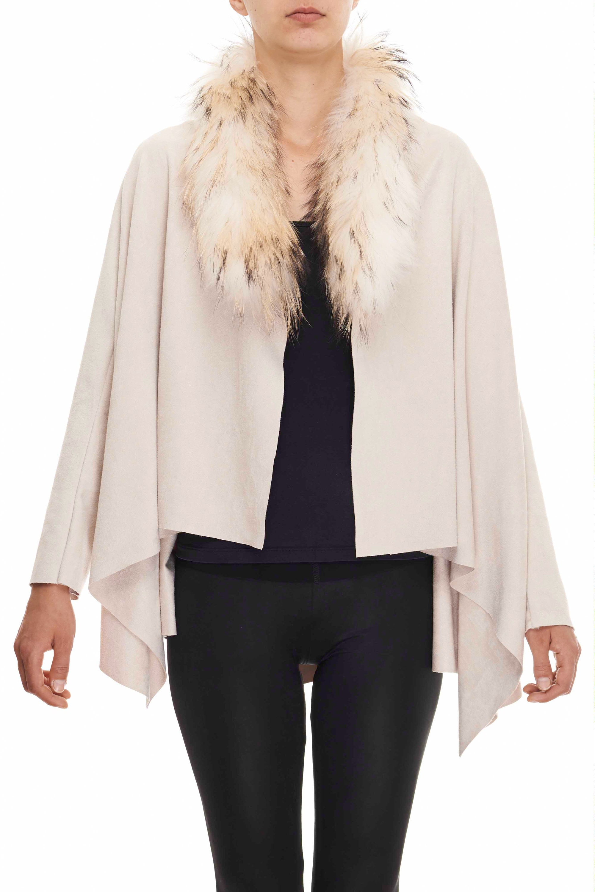 Suedette White Waterfall Cardigan With Detachable Fur Collar - Etsy UK