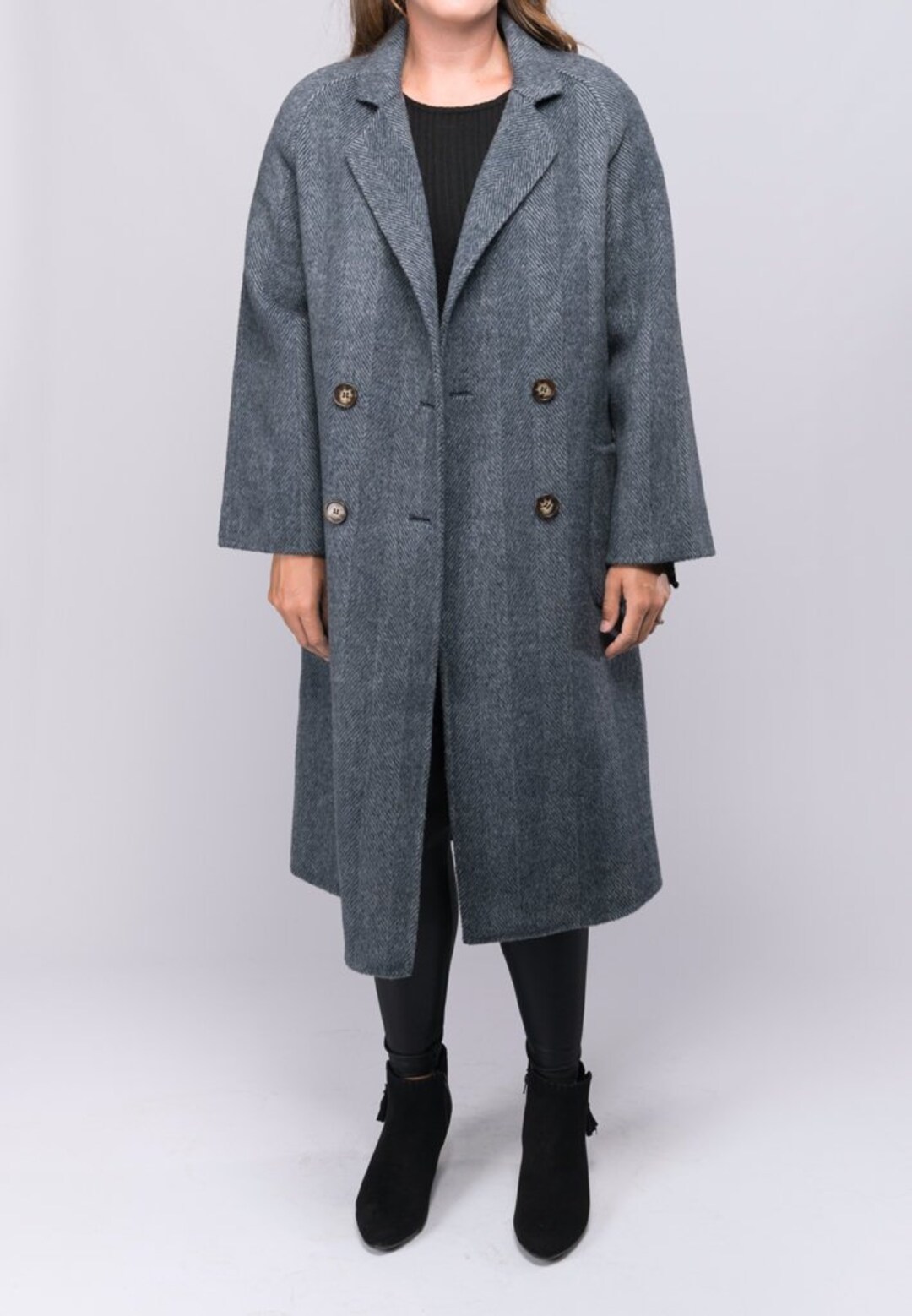 Double-layer Hand-sewn Wool Herringbone Tweed Grey Coat - Etsy