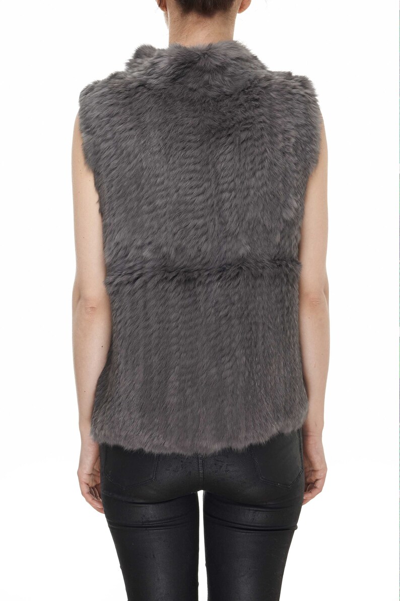 Knit Rabbit Fur Dark Grey Gilet - Etsy