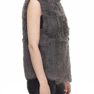 Knit Rabbit Fur Dark Grey Gilet - Etsy