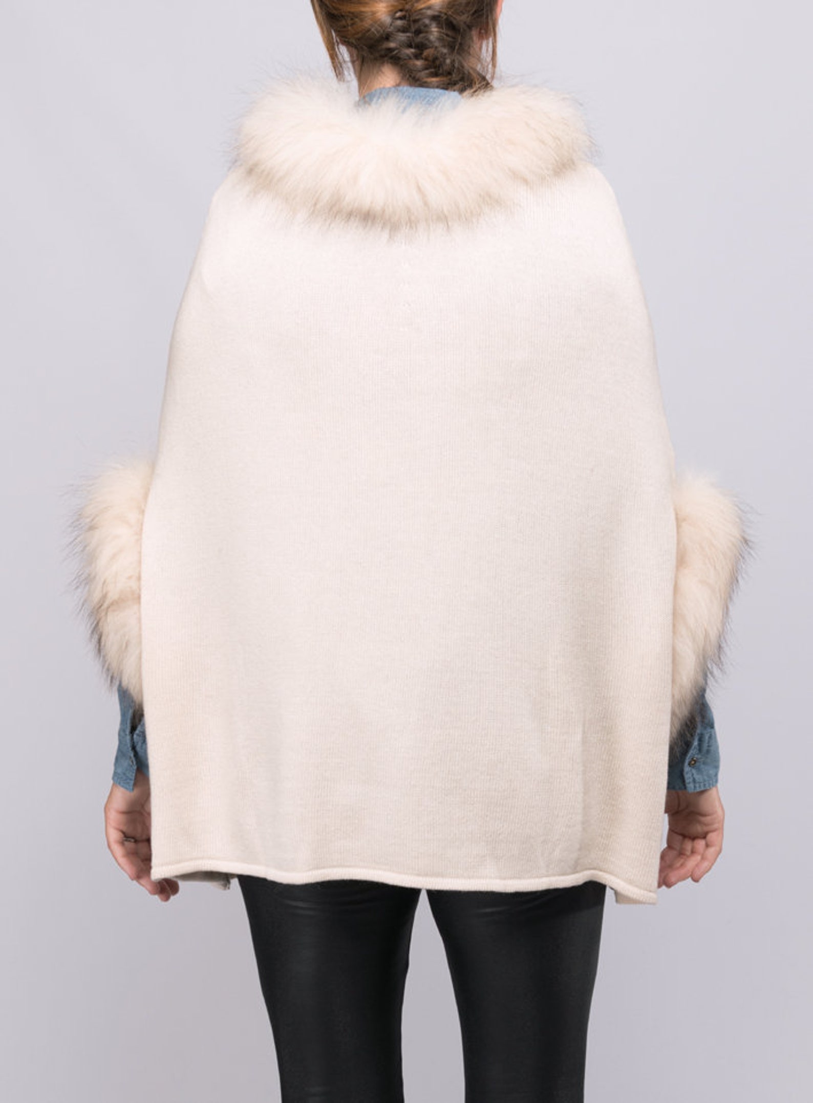 Wool Blend Cream Poncho With Cream Fur Trim - Etsy