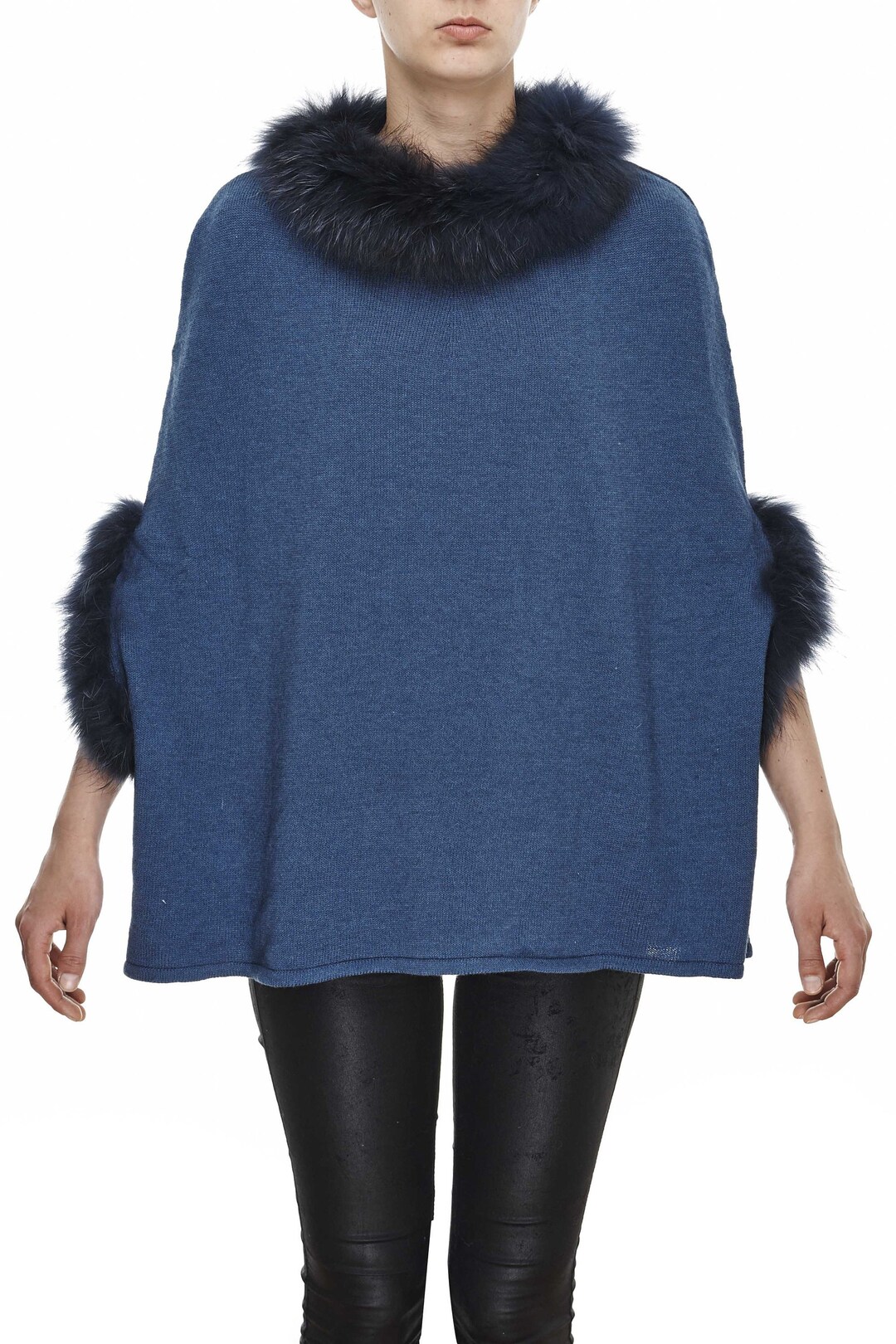 Blue Wool Blend With Fur Trim Poncho - Etsy