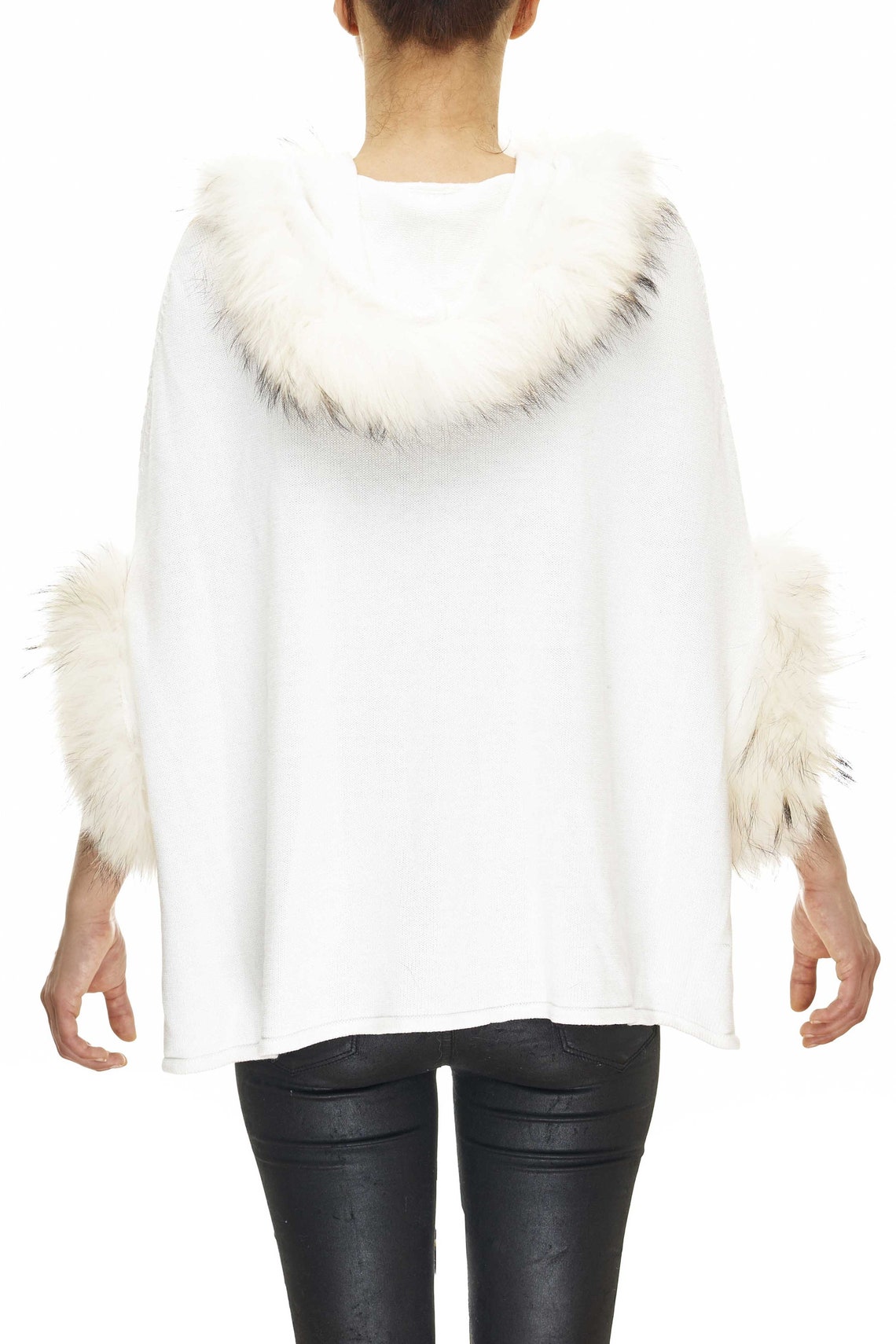 Wool blend White Poncho With Fur Trim Hood | Etsy