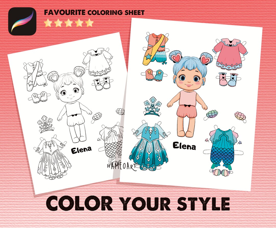 Paper Doll and Coloring Sheet Printable - Elena - PDF Digital Download ...