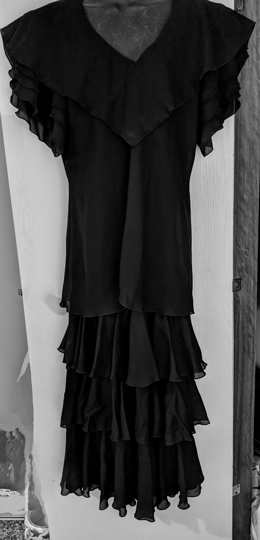 LBD Little Black Dress Sexy Fluttery Crepe and Chiffon Vintage Size L ...