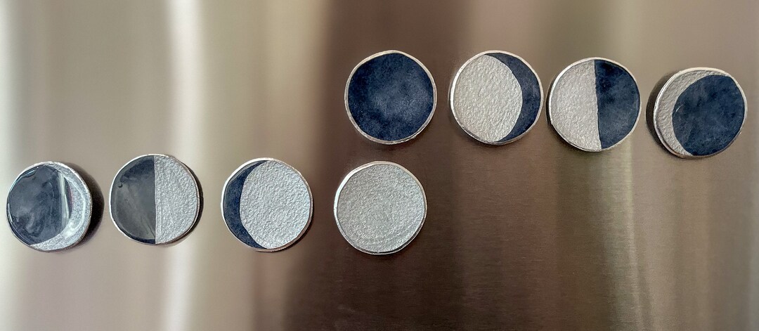 Handmade and Hand Painted Watercolor Moon Phase Magnet Silver - Etsy