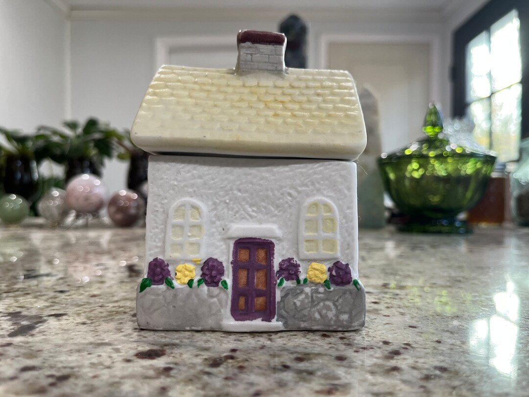 Vintage Ceramic Village Cottage House Trinket Box - Etsy