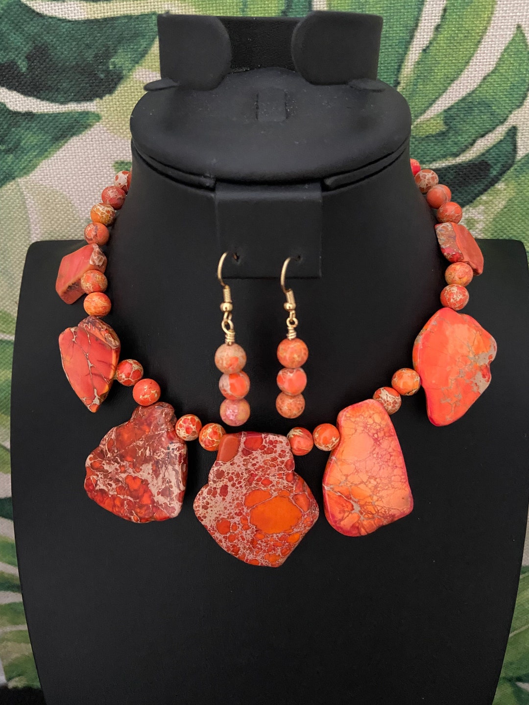 Sea Sediment Jasper Slab Necklace and Earring Set, Imperial Jasper ...