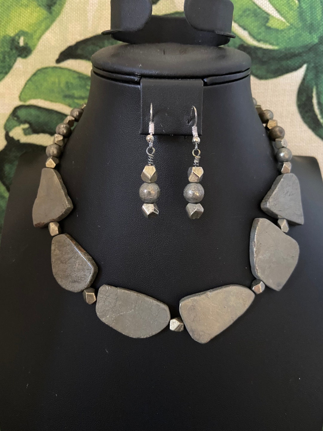 Pyrite Slab Necklace With Matching Earrings, Free-form Slabs ...