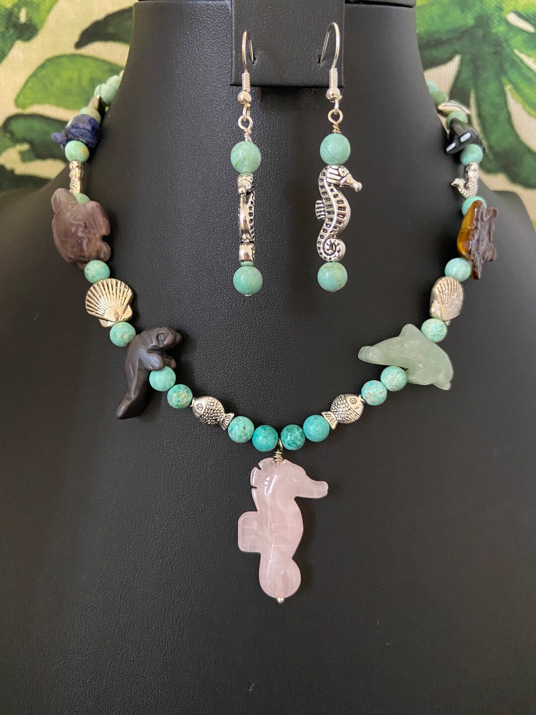 Beach Creature Zuni-style Fetish Necklace With Earrings, Beach Necklace ...