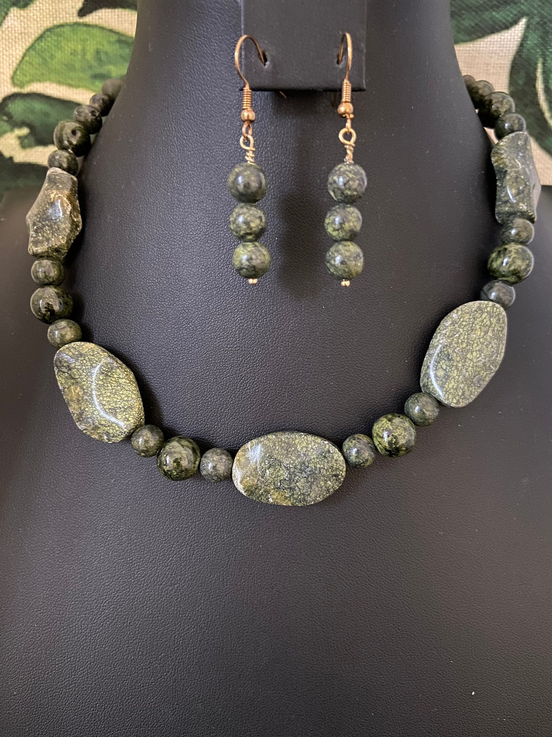 Zebra Jasper Necklace and Earrings, Green Zebra Jasper, Zebra Jasper ...