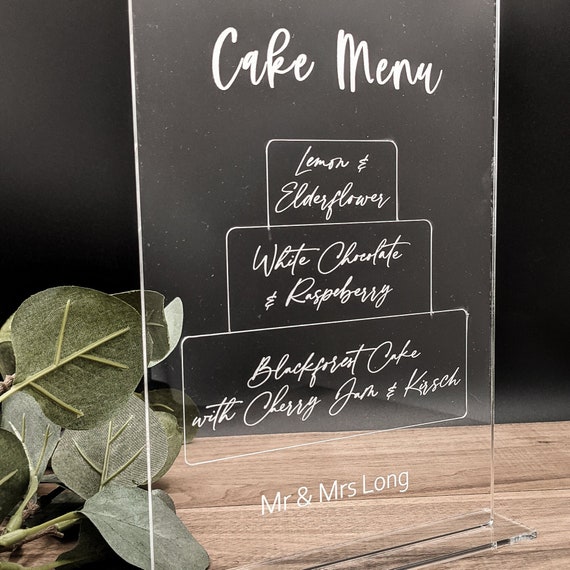 Acrylic Cake Menu Sign Wedding Table Décor Personalised Cake | Etsy