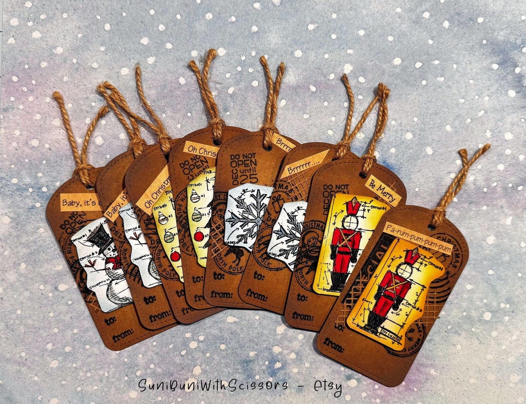 8 Hand Made Kraft Tags Blueprint Christmas Stamped - Etsy