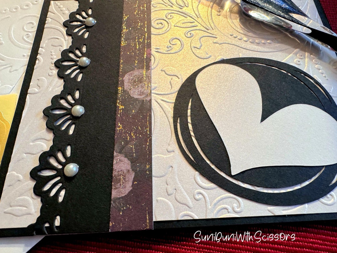 B&W Card With Heart and Pearls - Etsy