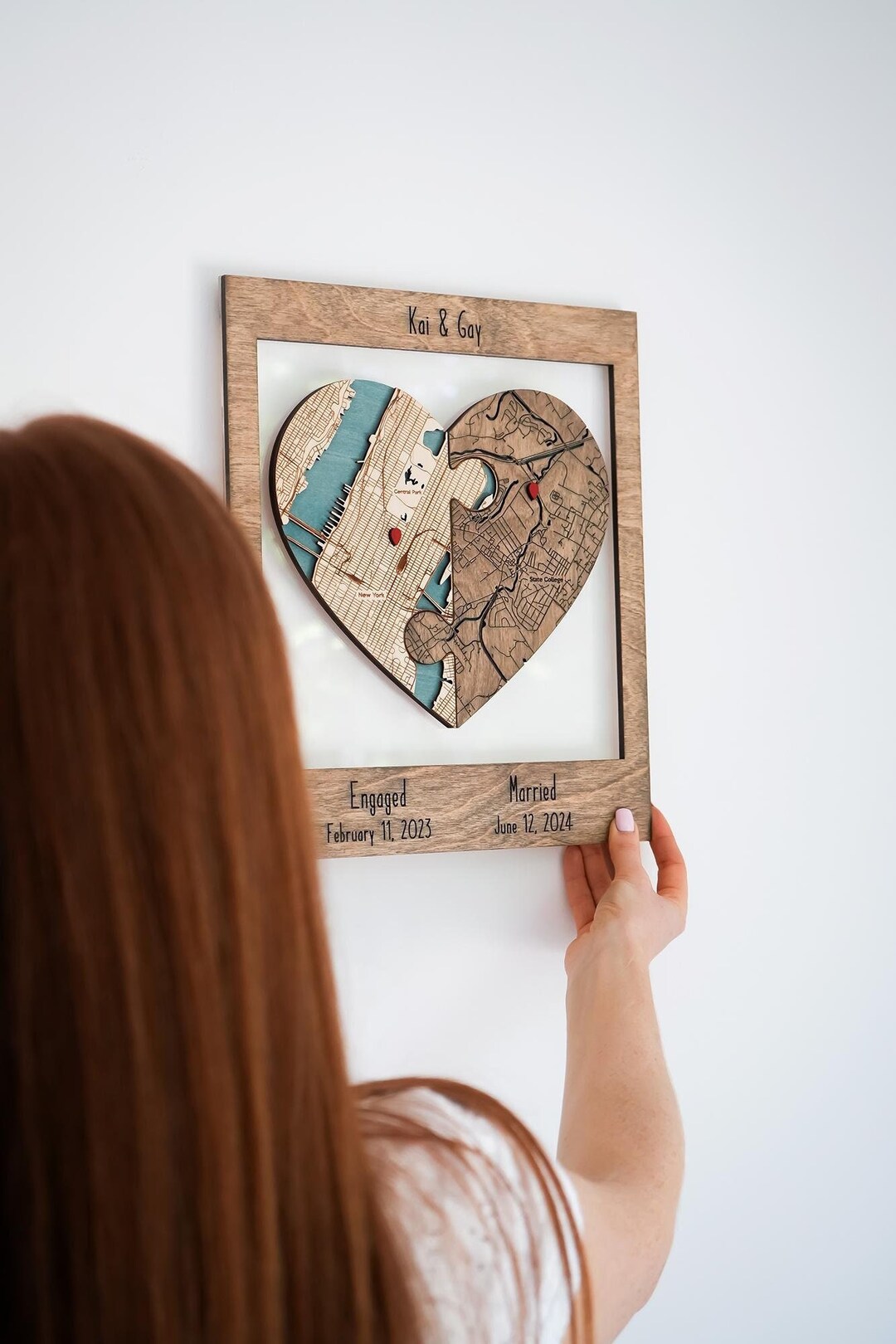 Personalized Two Locations Wooden Puzzle Map, Anniversary Gift - Etsy