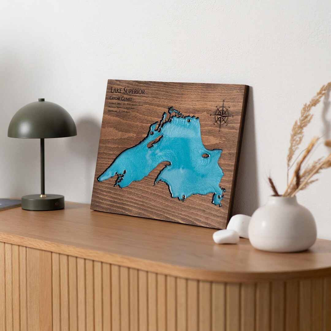 Lake Superior Resin Art, Any Lake Contour Map, Modern Farmhouse Wall ...