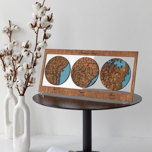 Custom Location Layered Wooden Map, Wedding Anniversary Gift, Our First ...