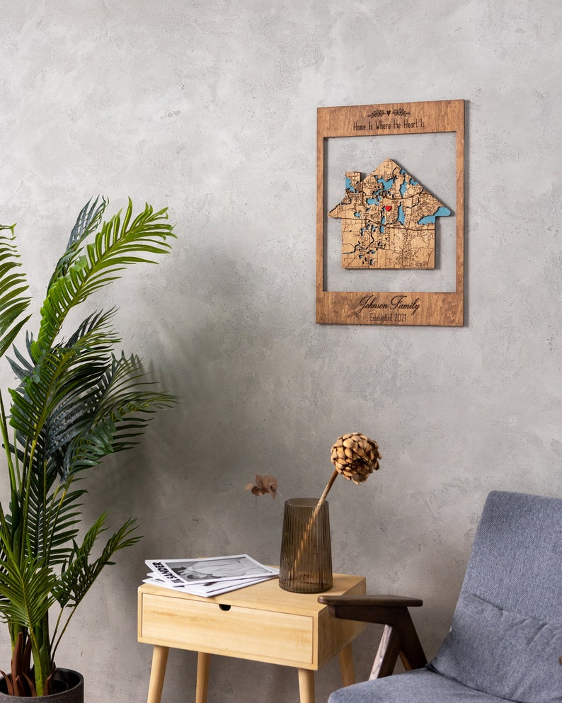 Our First Home Gift Custom Wood Map Wall Art Framed Wood - Etsy