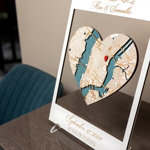 Custom Wedding Location Map, Framed Wood Wall Map, Custom Coordinates ...