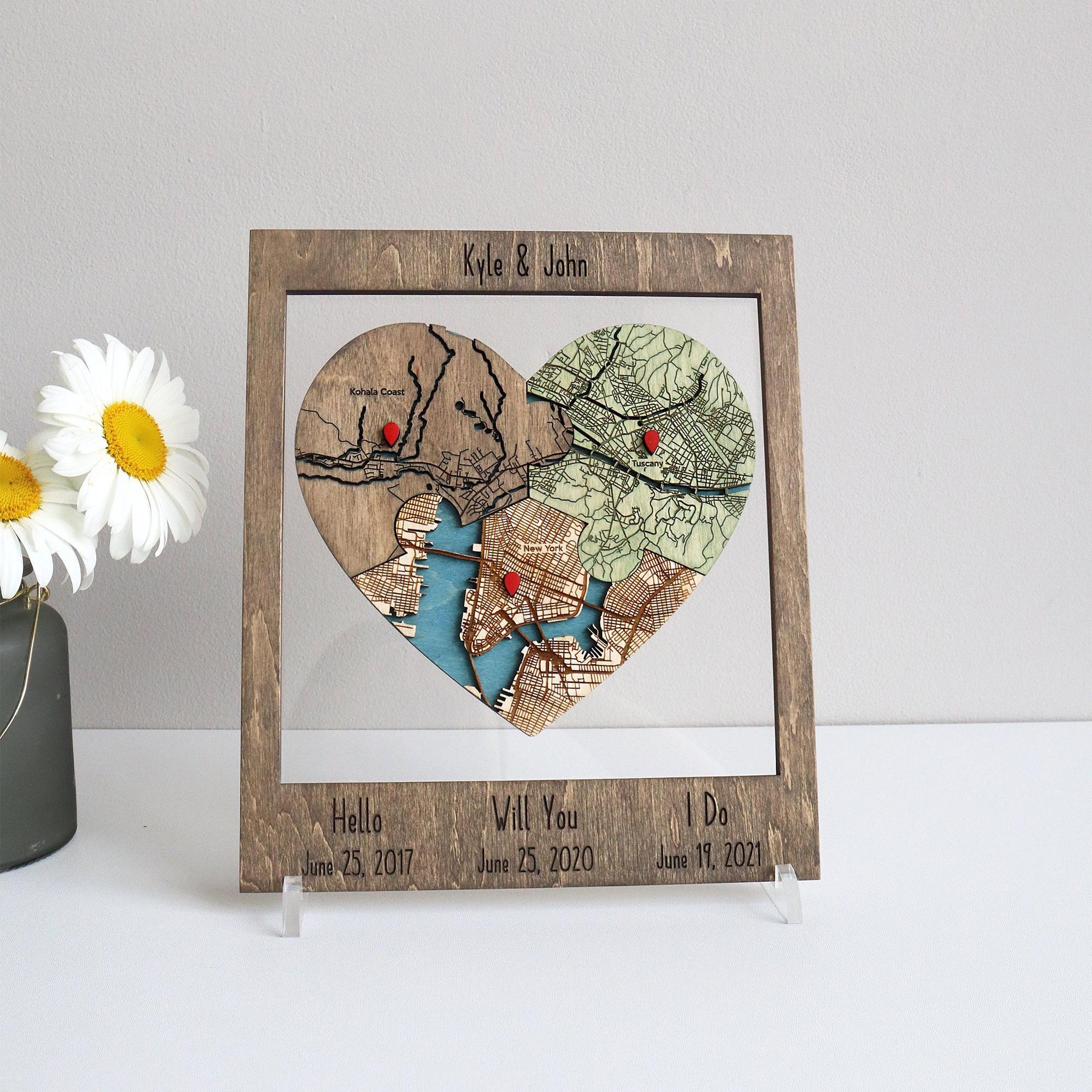 Personalized Locations Map Puzzle: 9th Anniversary Wood Wall Art - Etsy