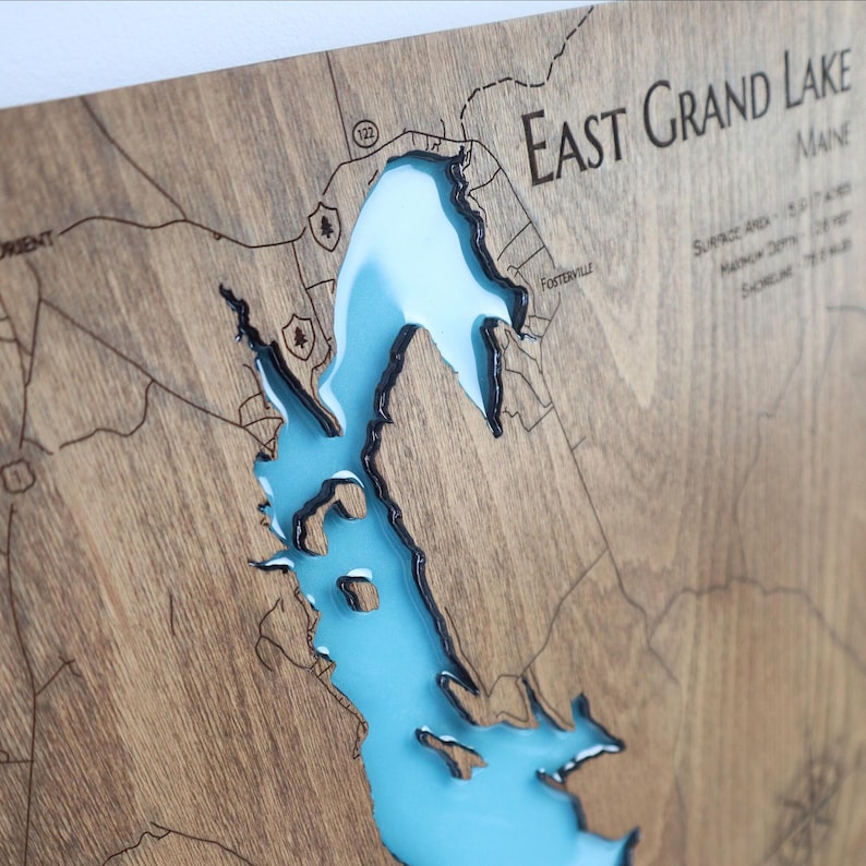 Epoxy Resin Lake Map Art, Personalized Wood Wall Decor, 5th Anniversary ...
