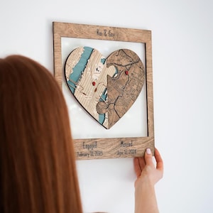 Personalized Two Location Heart Map, Wooden Framed Puzzle Wall Art - Etsy