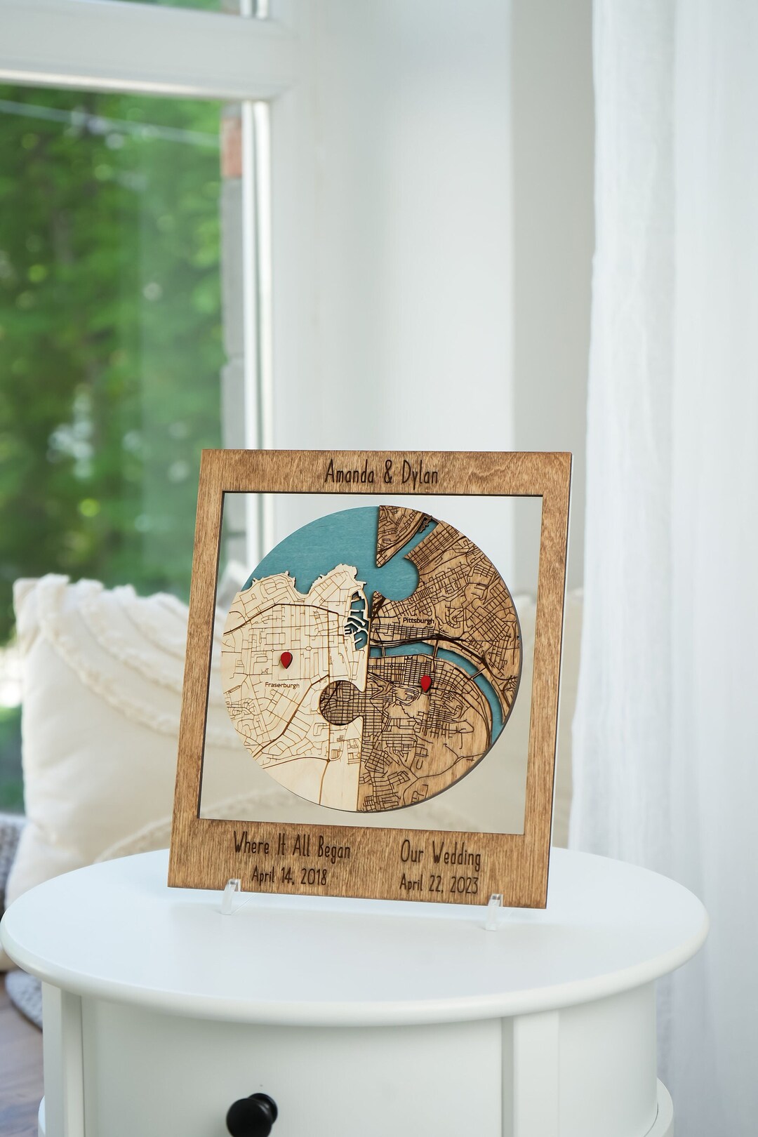 Two Location Puzzle Map, Wooden Anniversary Gift, Personalized Wall Art ...