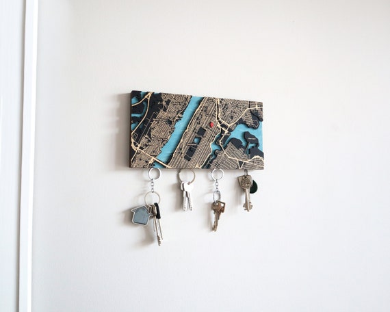 Key Holder for Wall Custom City Wood Map Magnetic Key - Etsy