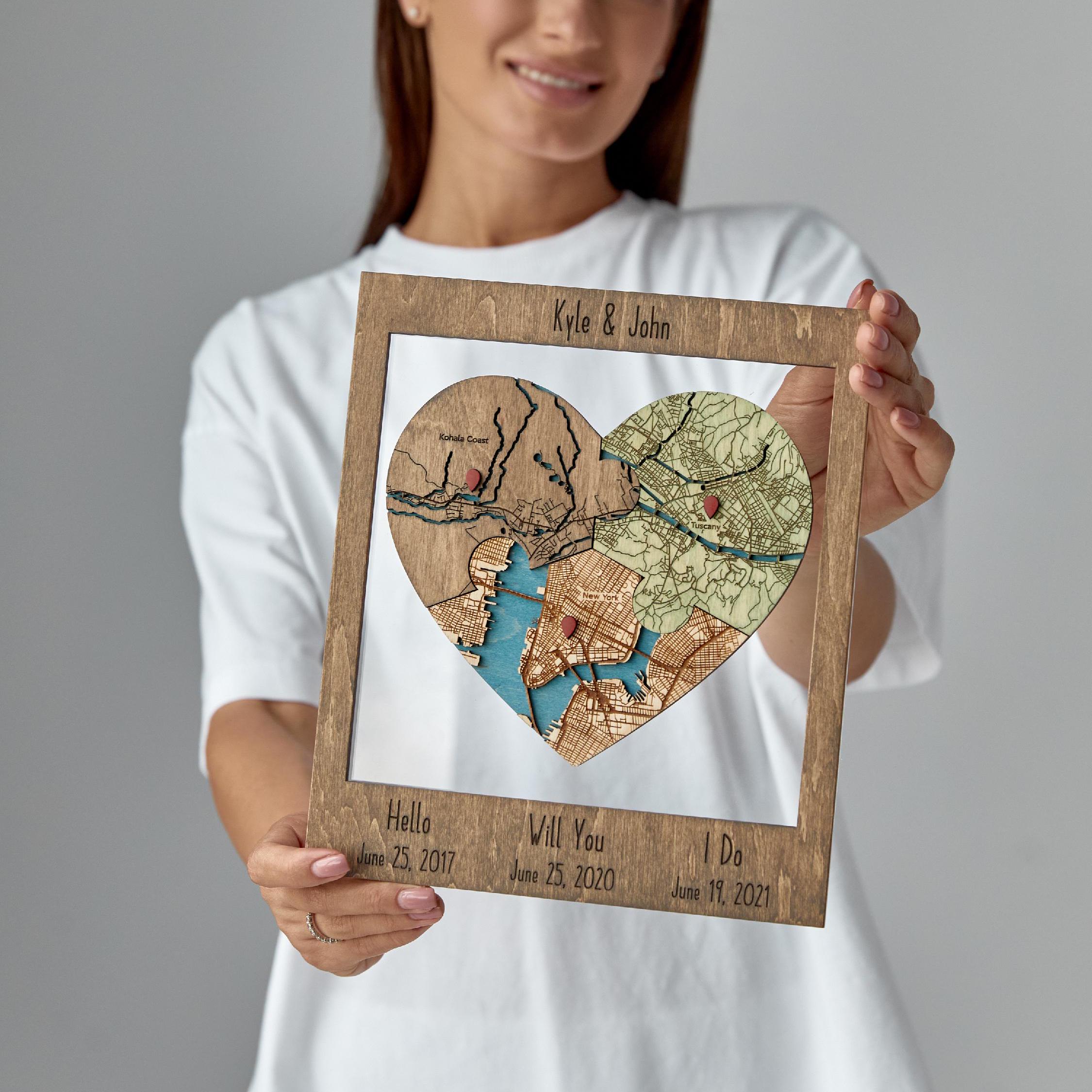 Personalized Locations Map Puzzle: 9th Anniversary Wood Wall Art - Etsy