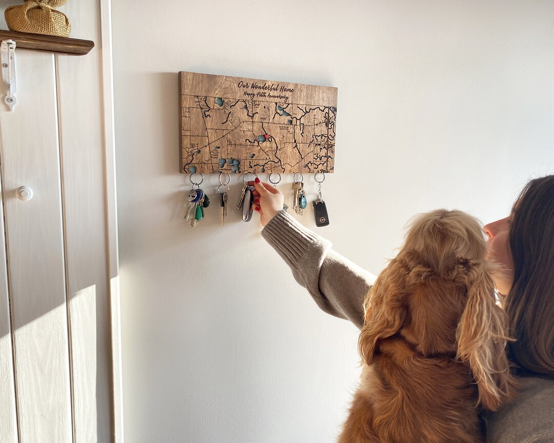 Personalised Map Location Key Holder for Wall, 5th Anniversary Gift ...