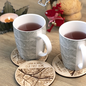 Our First Home Custom Wood Coasters Set, Custom Coordinates Wood Map ...