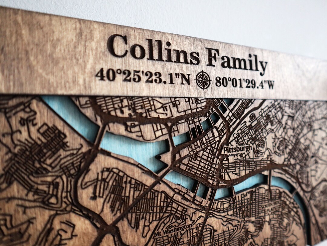 Custom Coordinates Wooden Map Key Holder for Wall, Housewarming Gift ...
