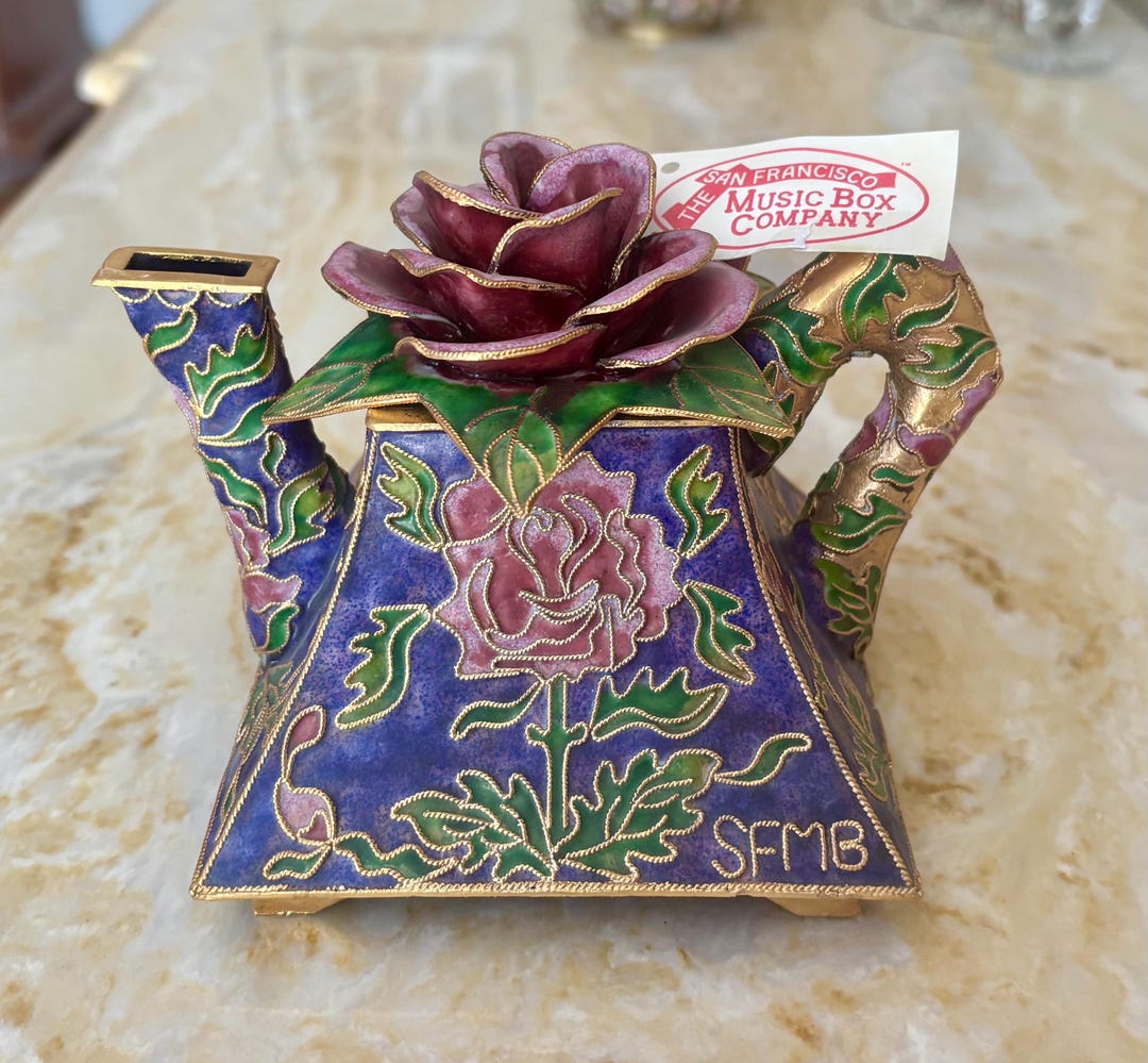 Unique Cloisonné Teapot Music Box With 3-D Rose Lid - by San Francisco ...