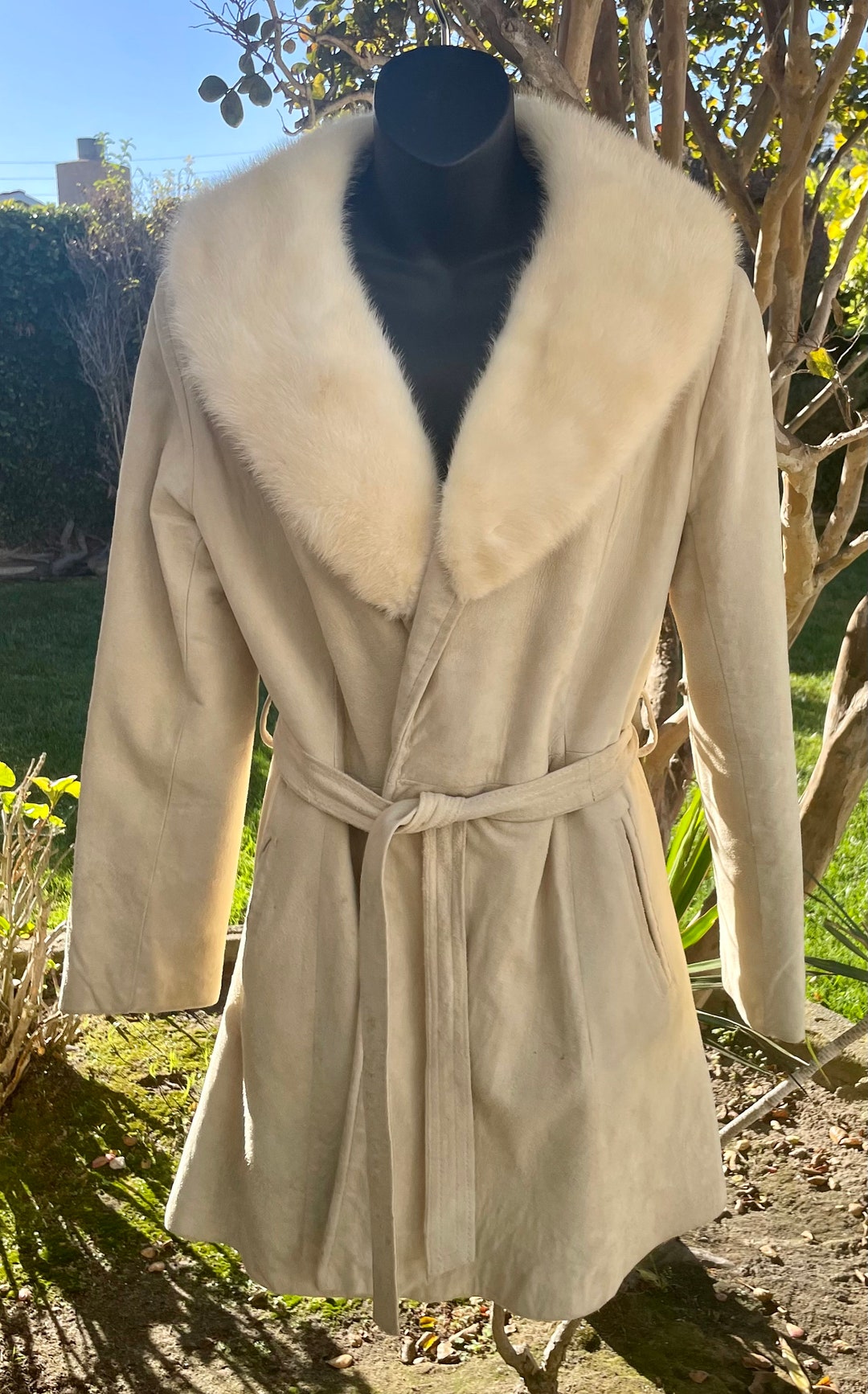 Vintage Tailor Made Tan Suede Fully Lined Belted Knee Length Coat Fur ...