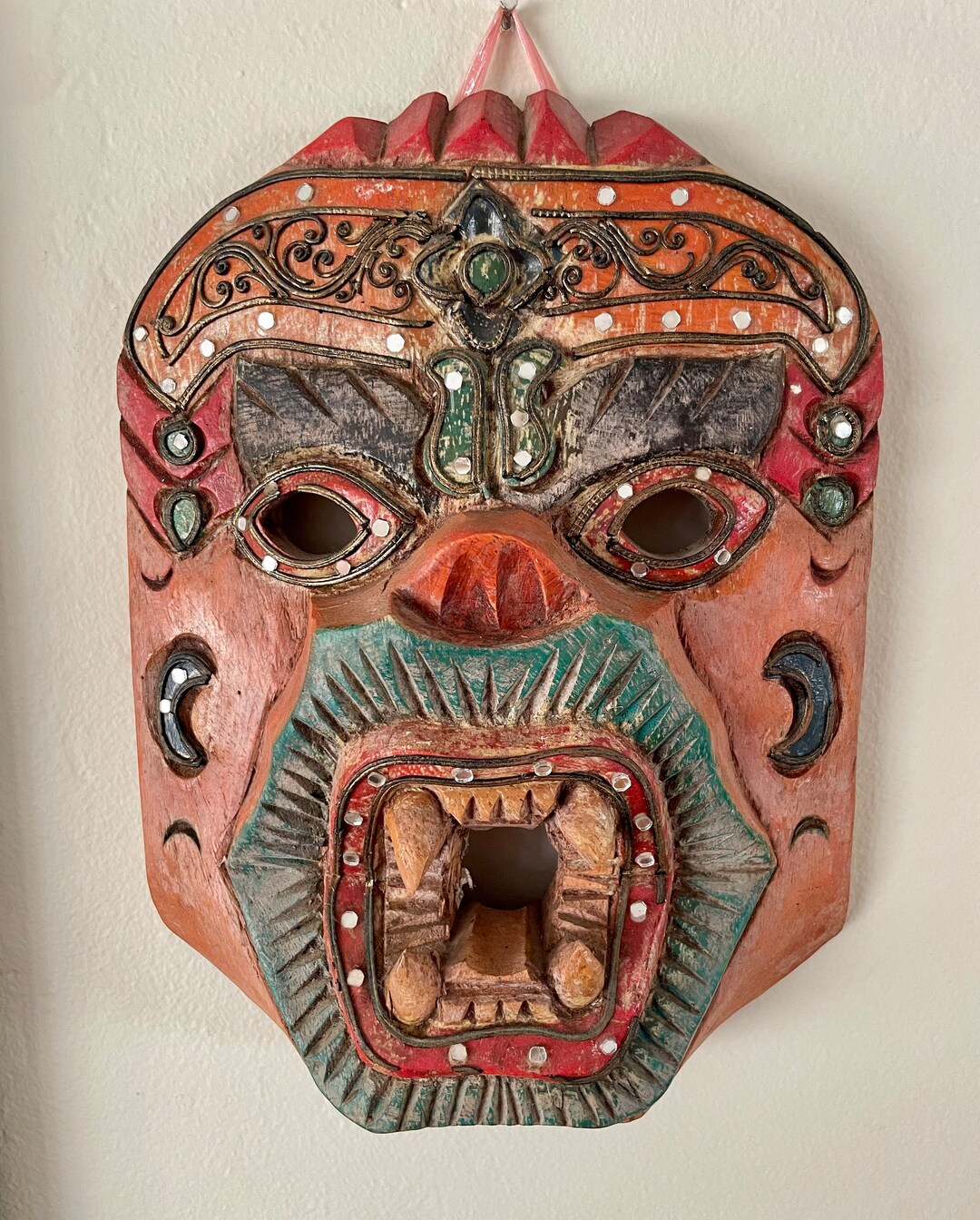 Vintage Mexican Ceremonial Hand Carved/painted Wood Gargoyle Mask ...