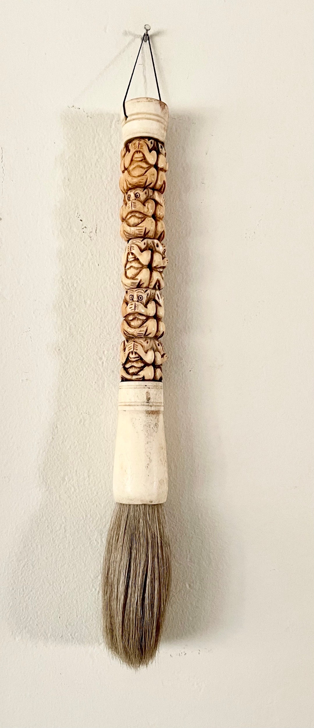 Vintage 1950s Chinese Carved Bone 3 Monkeys Calligraphy Brush - Etsy