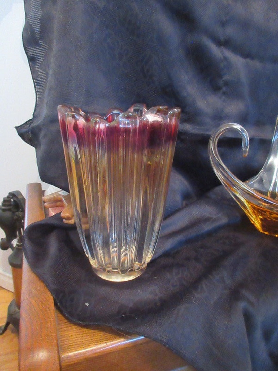 T11 Vase 50s Federal Glass Iridescent Carnival Glass Starburst Atomic ...