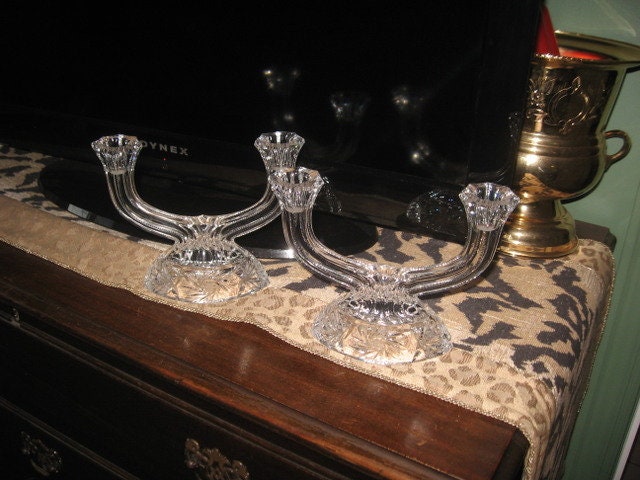 62 set of double holders candle crystal pinwheel clear glass | Etsy