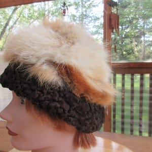 W66 Unisex Hobo Boho Beanie Fur Hat Fox Fur White Tip End Brown Trim ...
