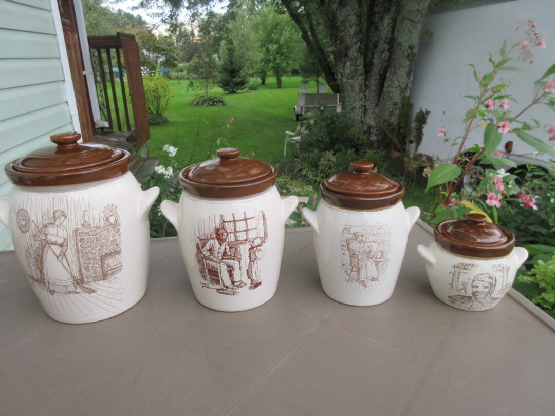 57 Canister Set of 4 Beauce Canada Beige Brown Country Cottage. - Etsy