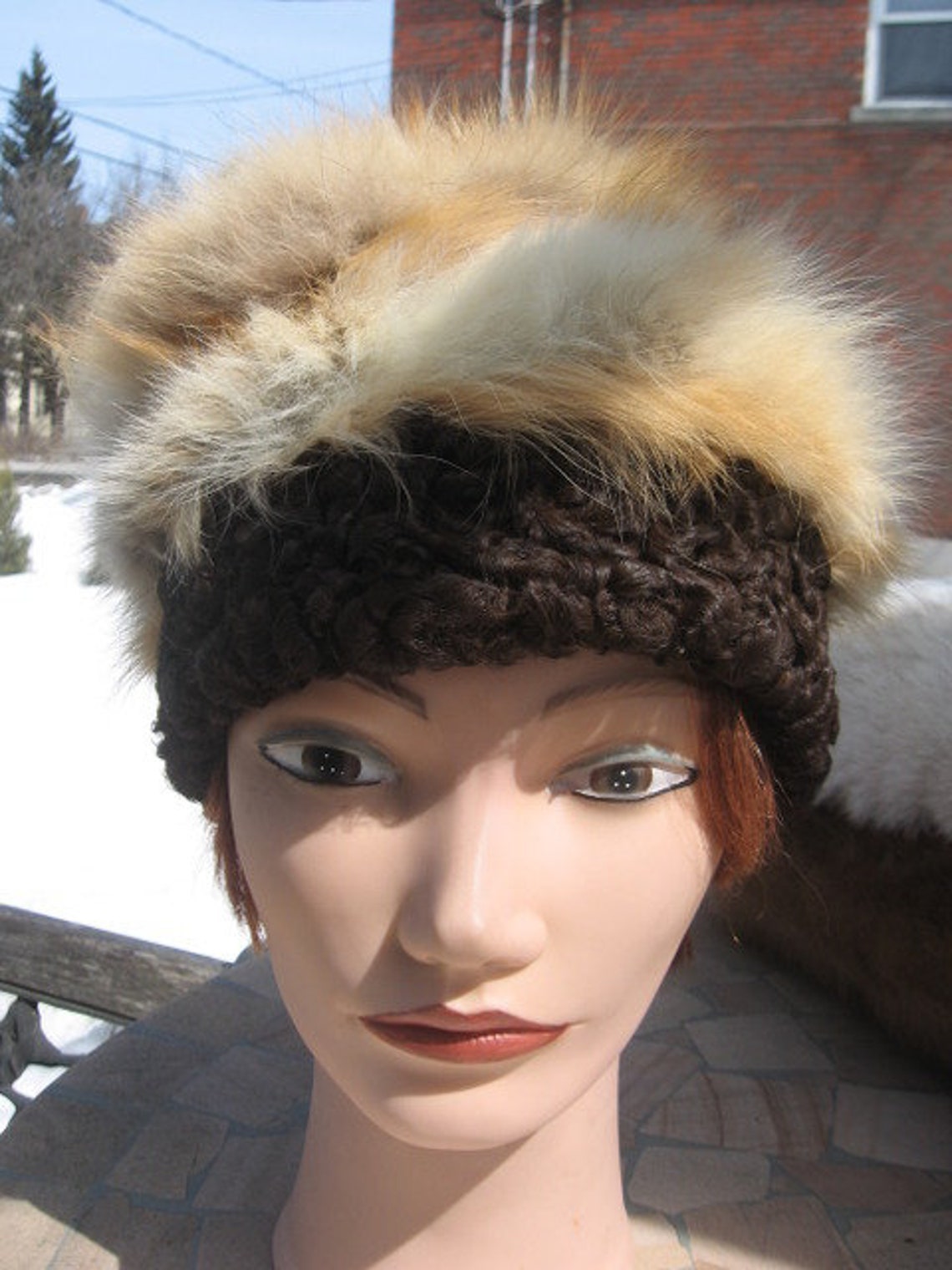 W66 Unisex Hobo Boho Beanie Fur Hat Fox Fur White Tip End - Etsy