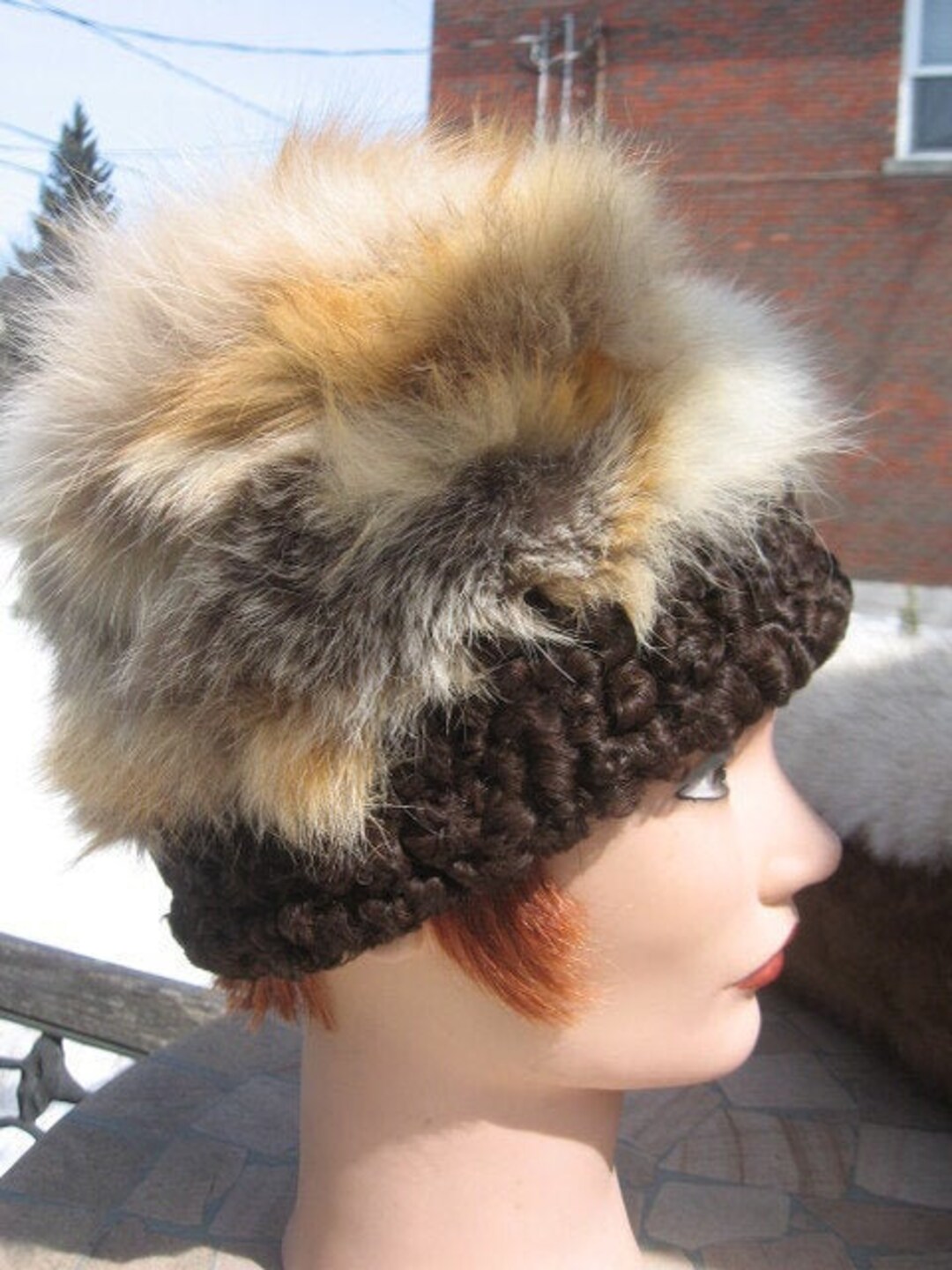 W66 Unisex Hobo Boho Beanie Fur Hat Fox Fur White Tip End - Etsy