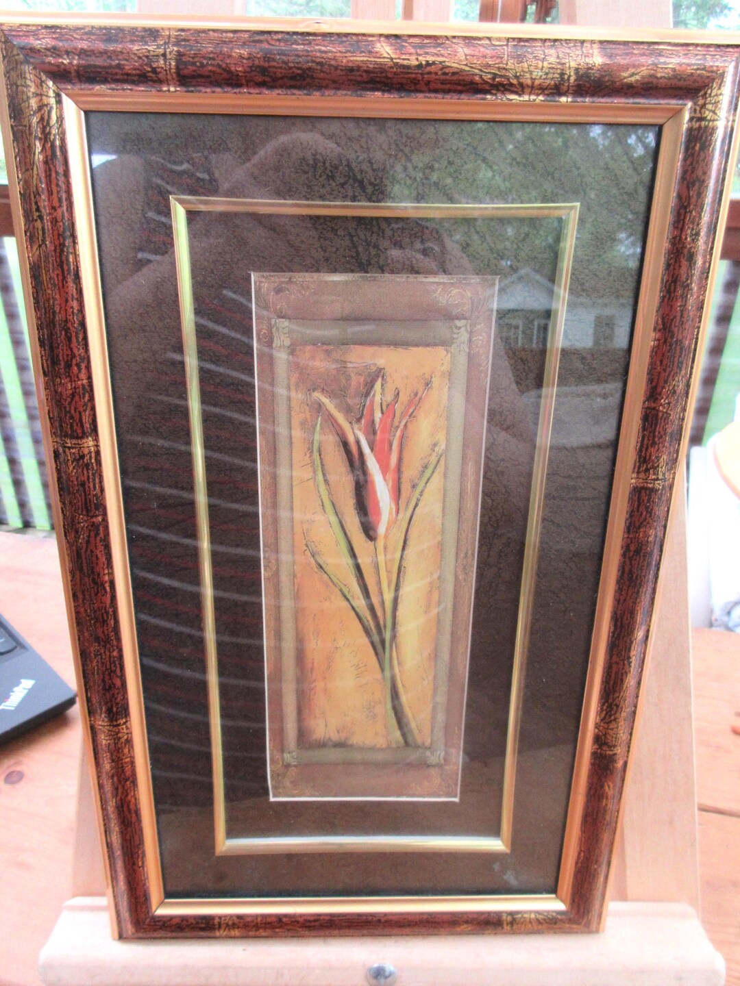 62B Photo Flower in a Green Gold Frame Made Wood 15.75 by 9.5 With ...