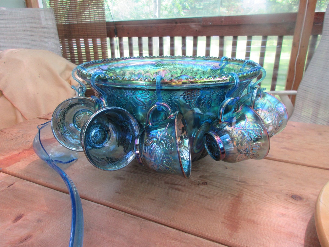 85 Indiana Punch Bowl 12 Cup Carnival 5 Hooks Beautiful Vintage Color ...