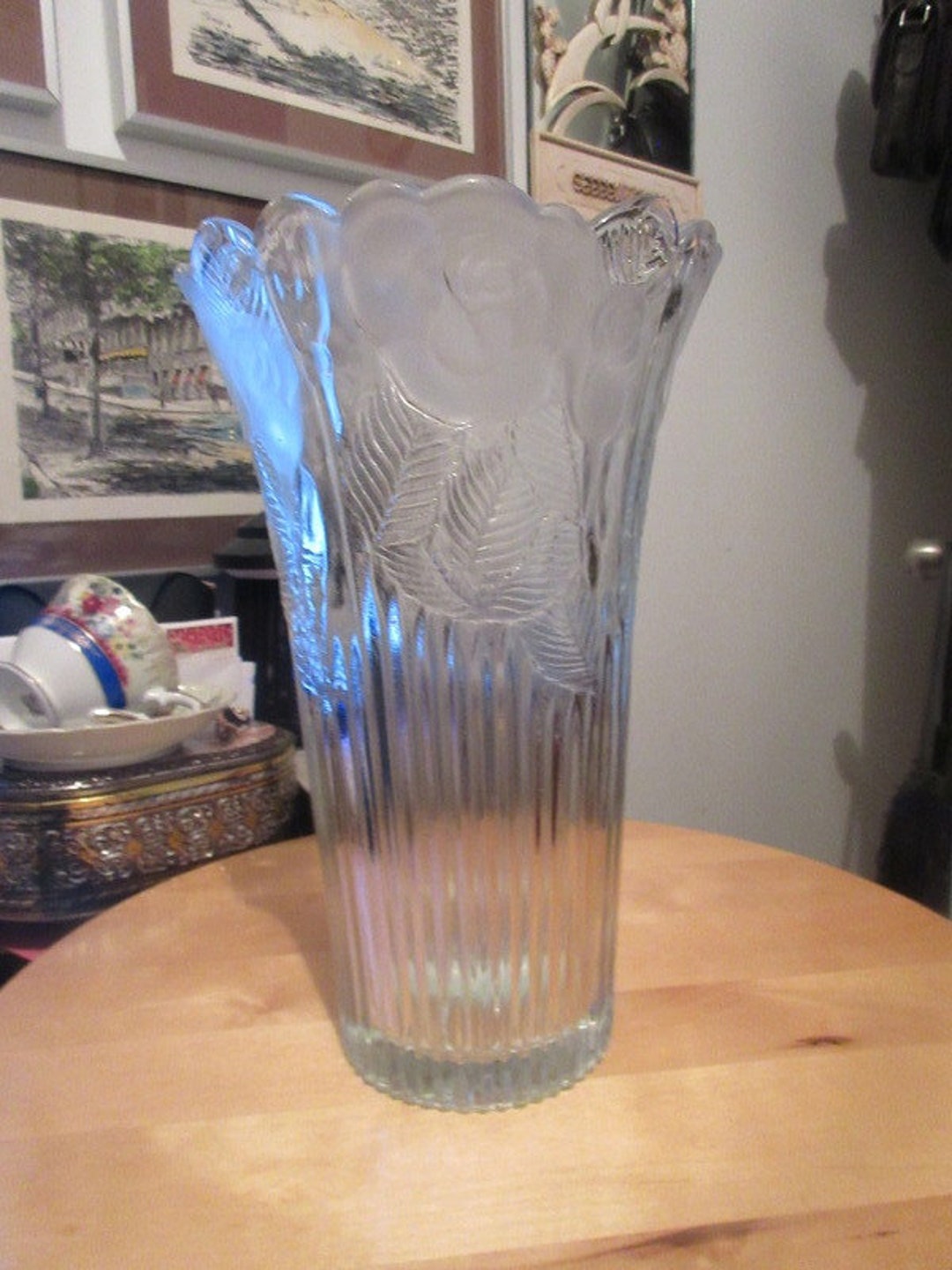 44R Vintage Italian Rose Patterned Glass Vase Made Italy by Vetreria Di ...