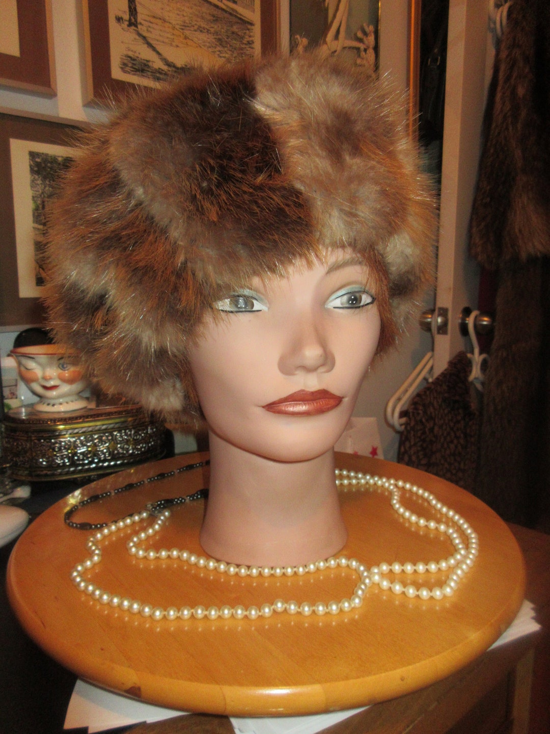 W45 Unisex Real Beaver Fur Beret Hat Reddish Blown 22 23 in 4.5 in Deep ...