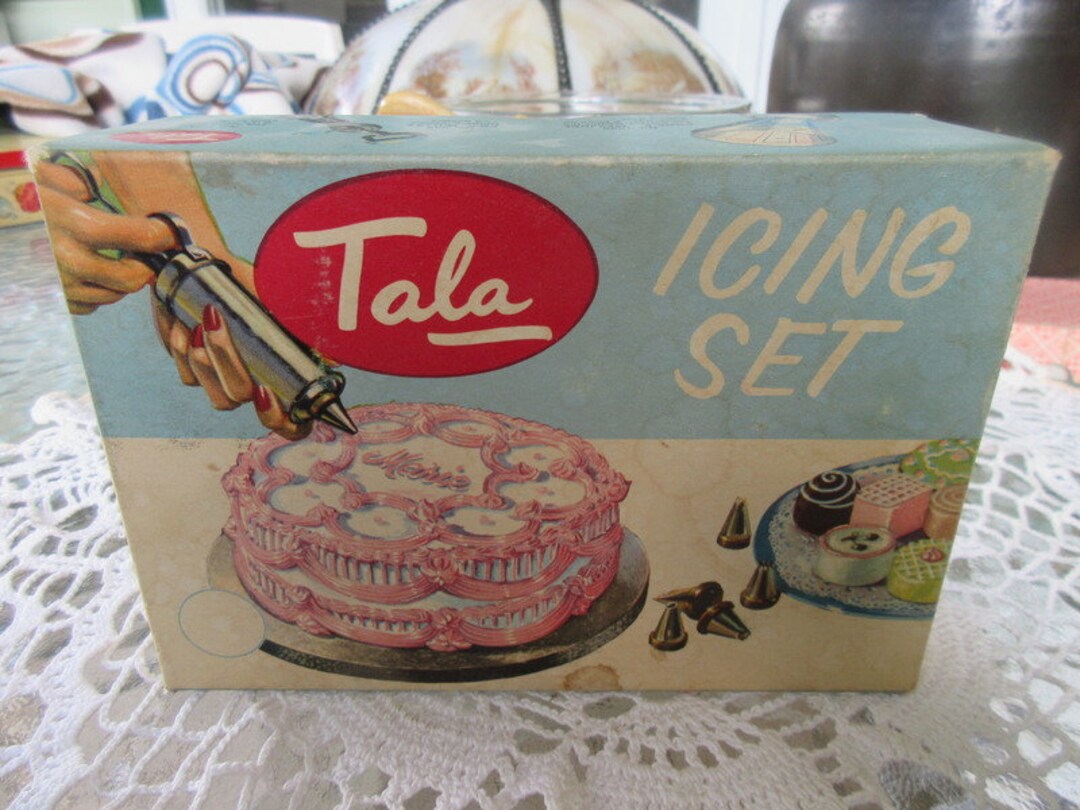 1 Antique Tala Icing Set No 1705 Made in England Box is 6.25 in Long by ...