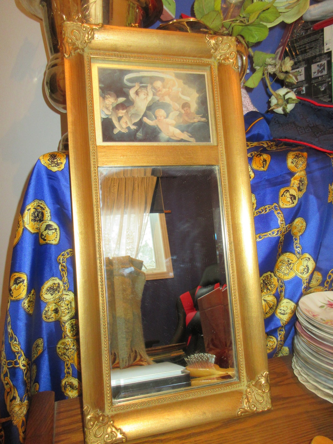 32B Vintage Gold Home Interior Mirror With Design in the Corners and ...